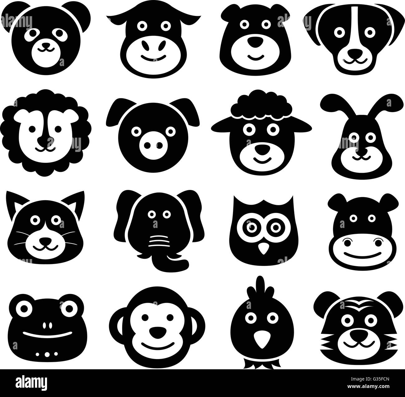Animal Faces, Animal Icons, Silhouettes, Zoo, Nature Stock Vector Image ...