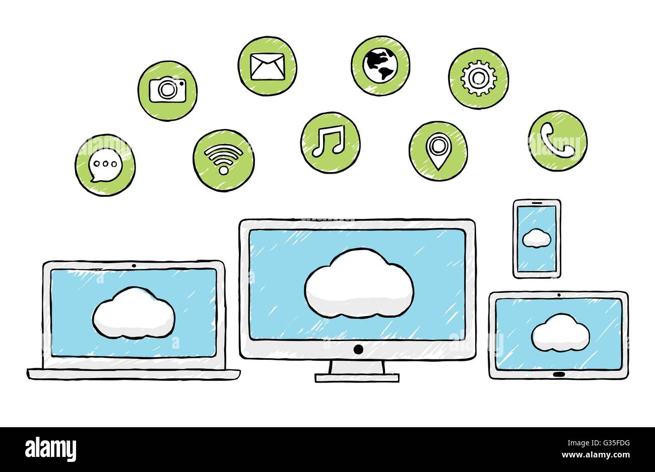 Internet, Social Technology, Modern Icons, Doodle Stock Vector Image ...