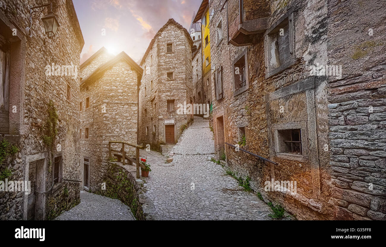 Panoramic view of old town in Europe in beautiful evening light at ...