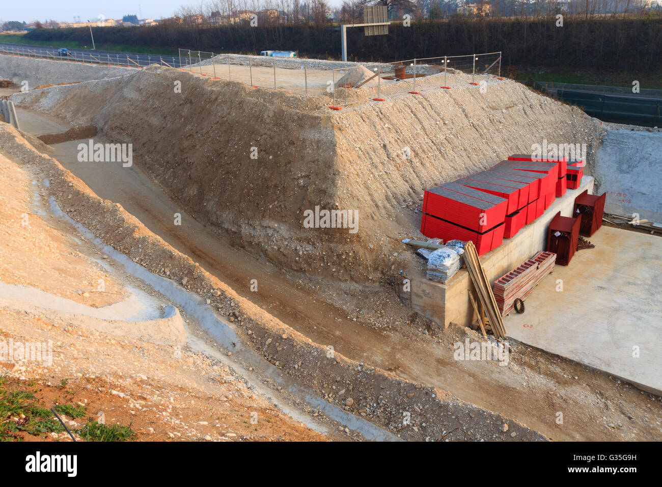 Detail of a road construction site for a new highway. Civil Engineering ...