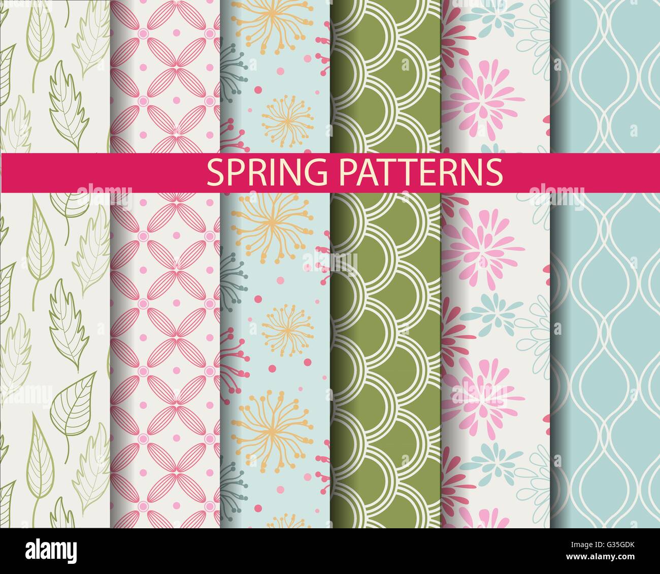 6 different spring patterns, Pattern Swatches, vector, Endless texture ...