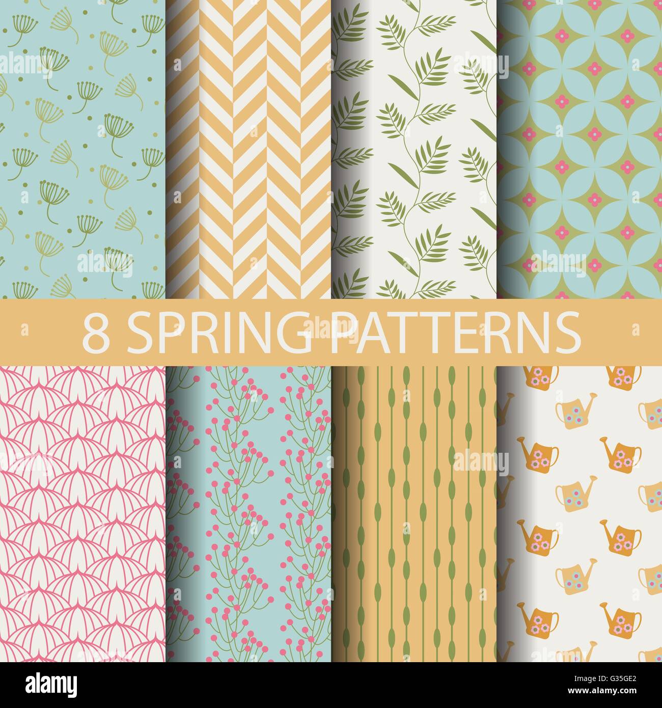 8 different spring patterns, Pattern Swatches, vector, Endless texture ...