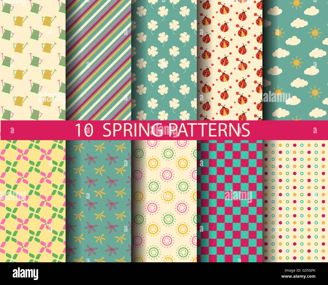 10 different spring patterns, Pattern Swatches, vector, Endless texture ...