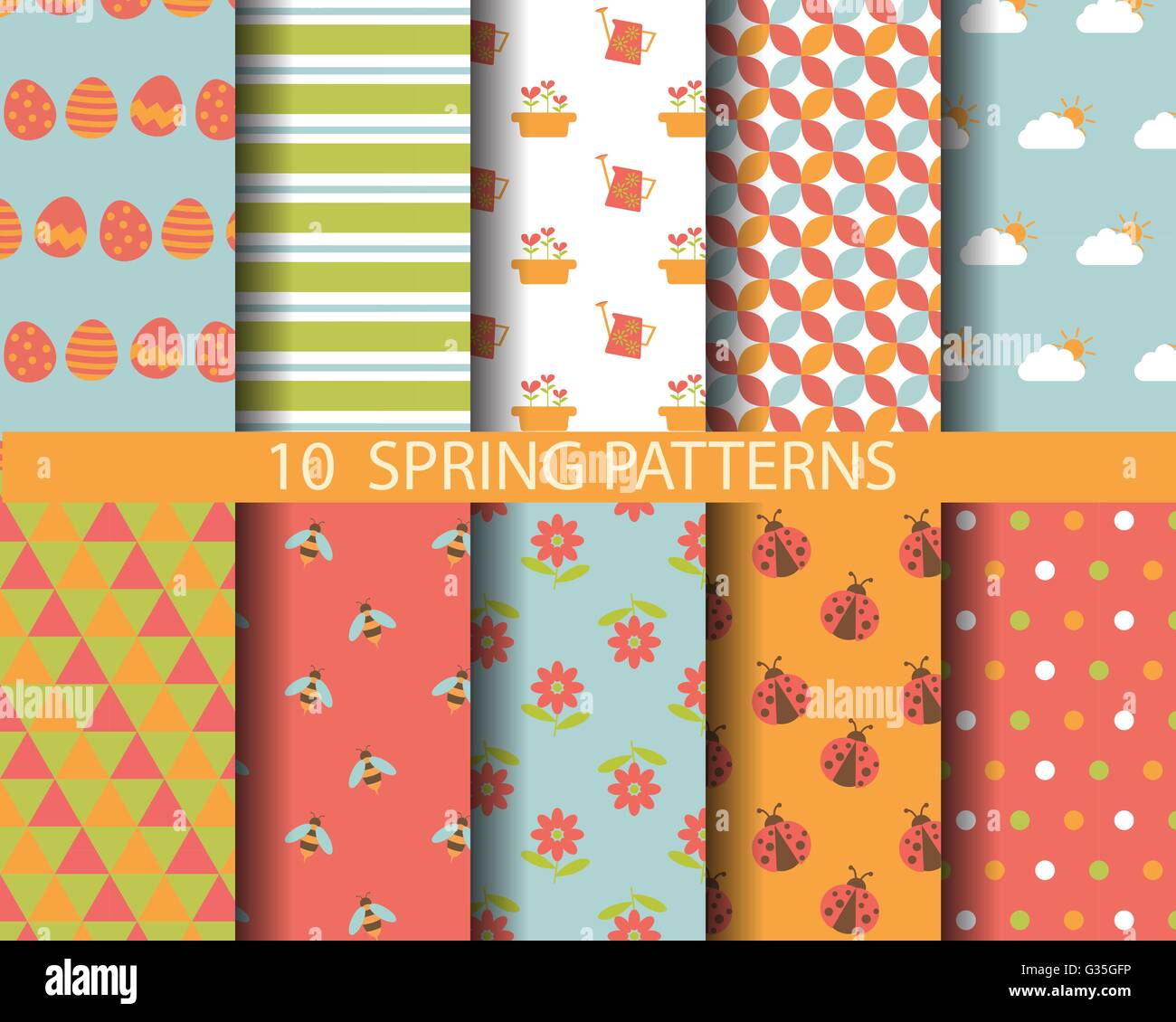 10 different spring patterns, Pattern Swatches, vector, Endless texture ...