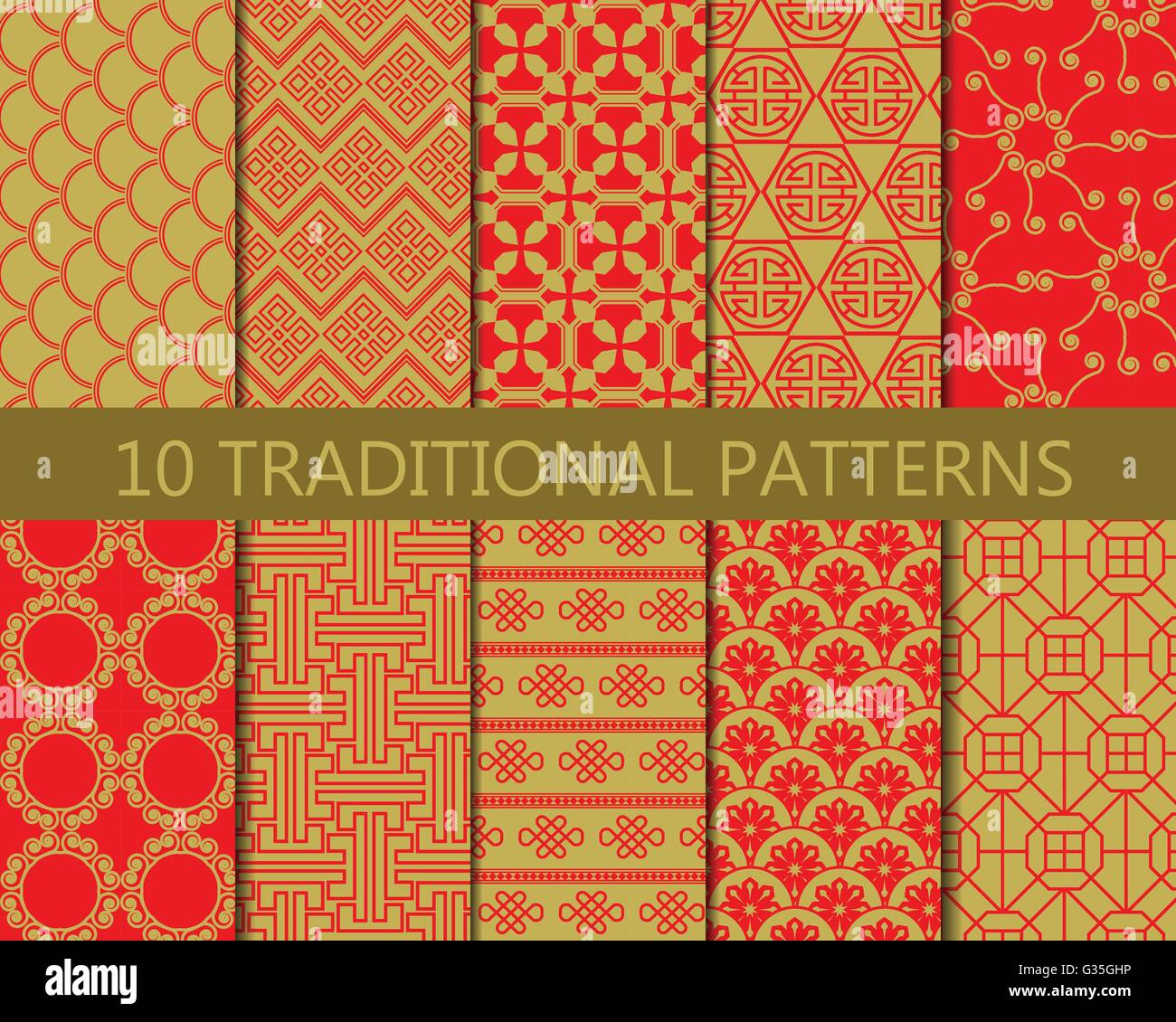 10 different chinese vector patterns. Endless texture can be used for ...