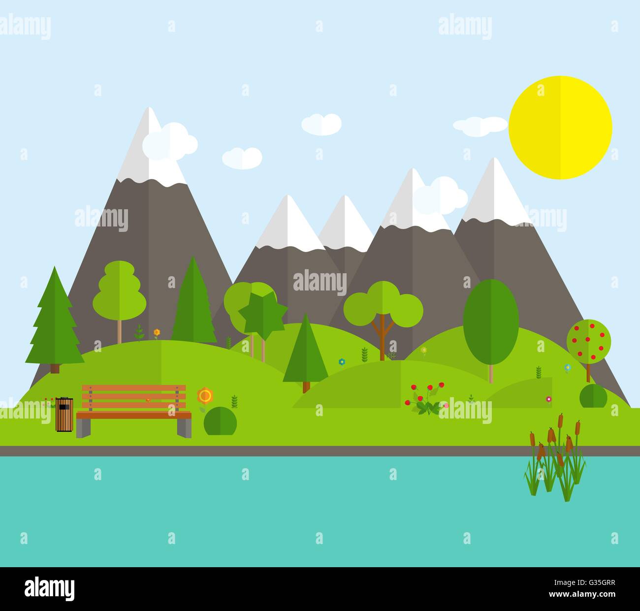 Summer Time Background in Modern Flat Design Vector Illustration Stock ...