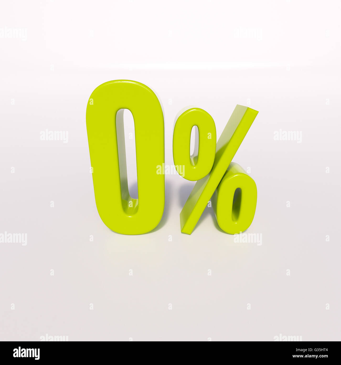 3d render: green 0 percent, percentage sign on white, 0 Stock Photo - Alamy