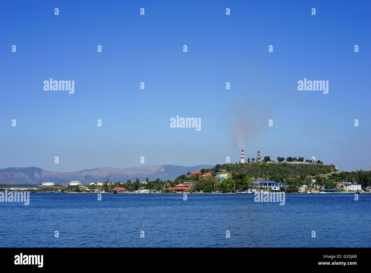 lake views to island in tropical landscape with green hills Stock Photo ...