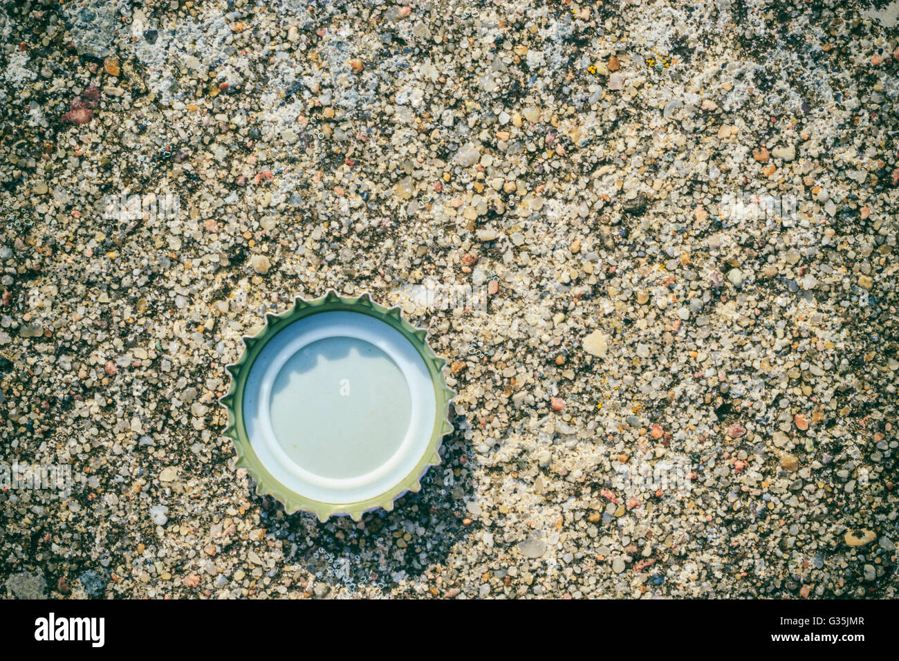 Background or texture of solid nature rock and bottle cap. Closeup ...