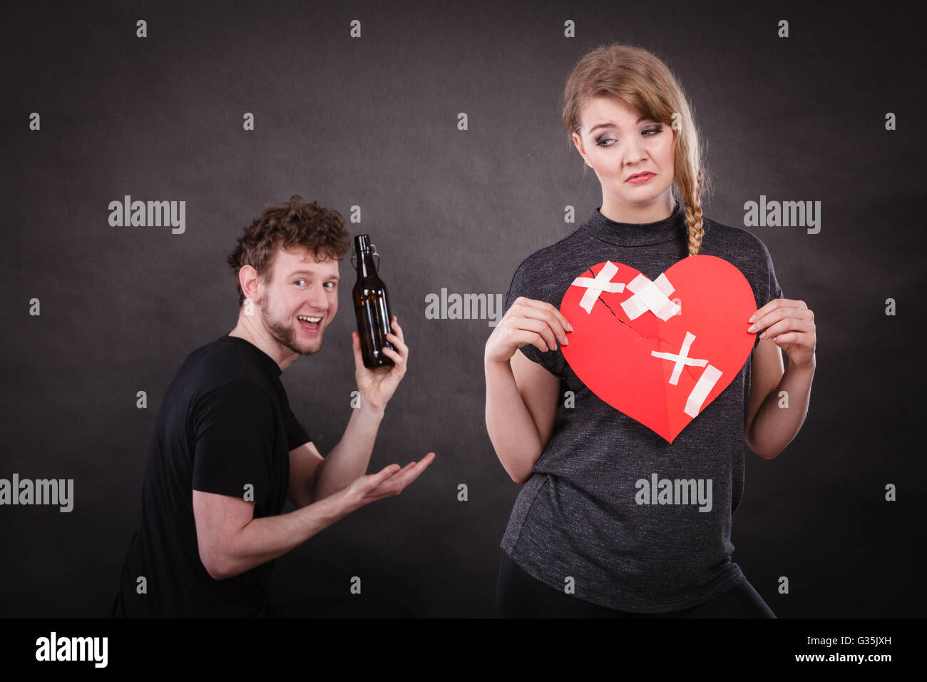 Unhappy couple. Family and alcoholism problems. Addiction and trouble ...