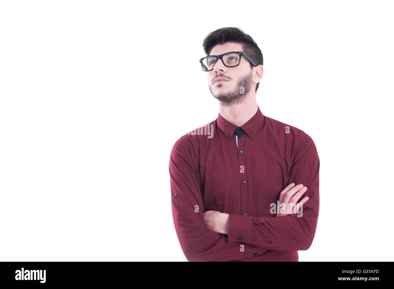 Thinking man isolated on white background Stock Photo - Alamy