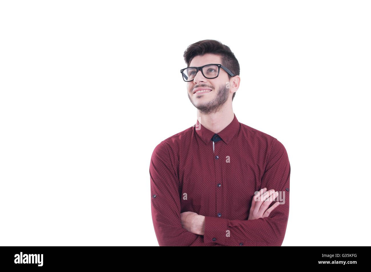 Thinking man, smiling. Isolated on white background Stock Photo - Alamy
