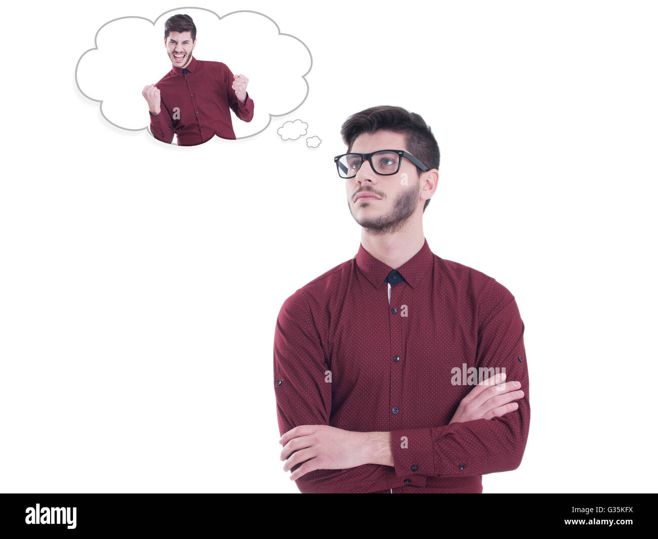 Thinking man isolated on white background Stock Photo - Alamy