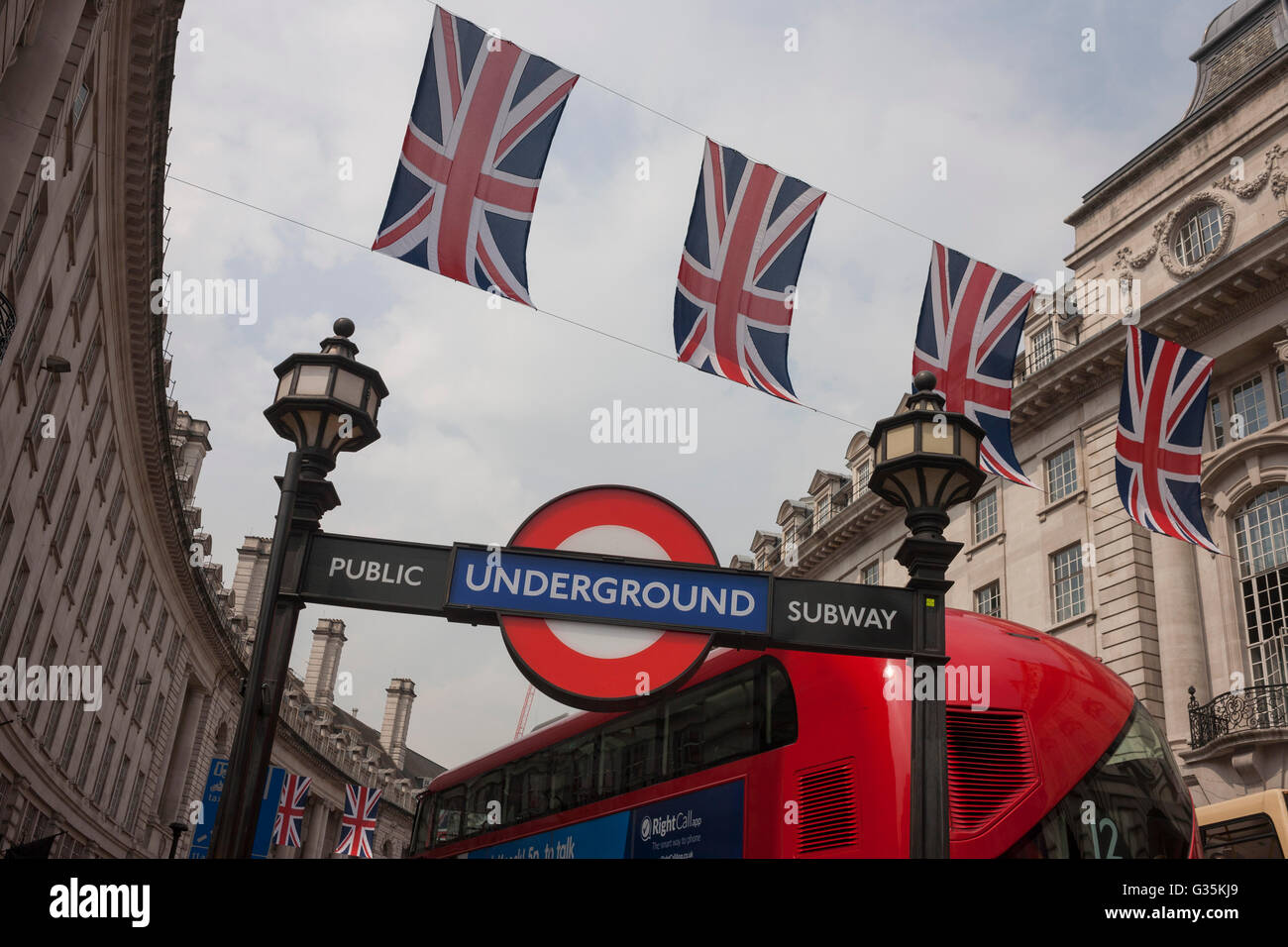 British flags hanging over London's Regent Street and the London ...