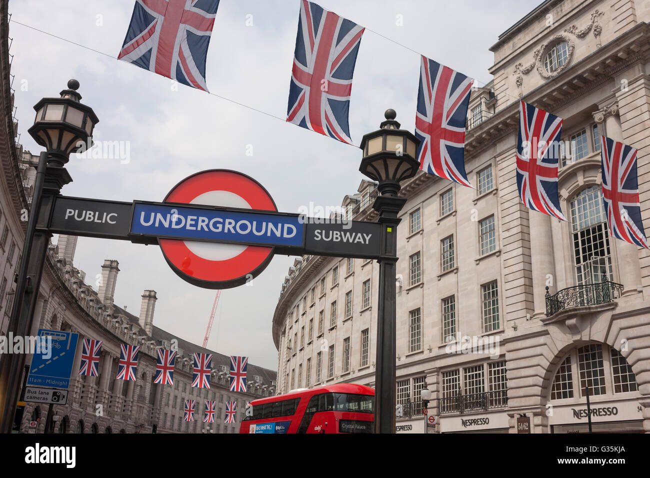 British flags hanging over London's Regent Street and the London ...