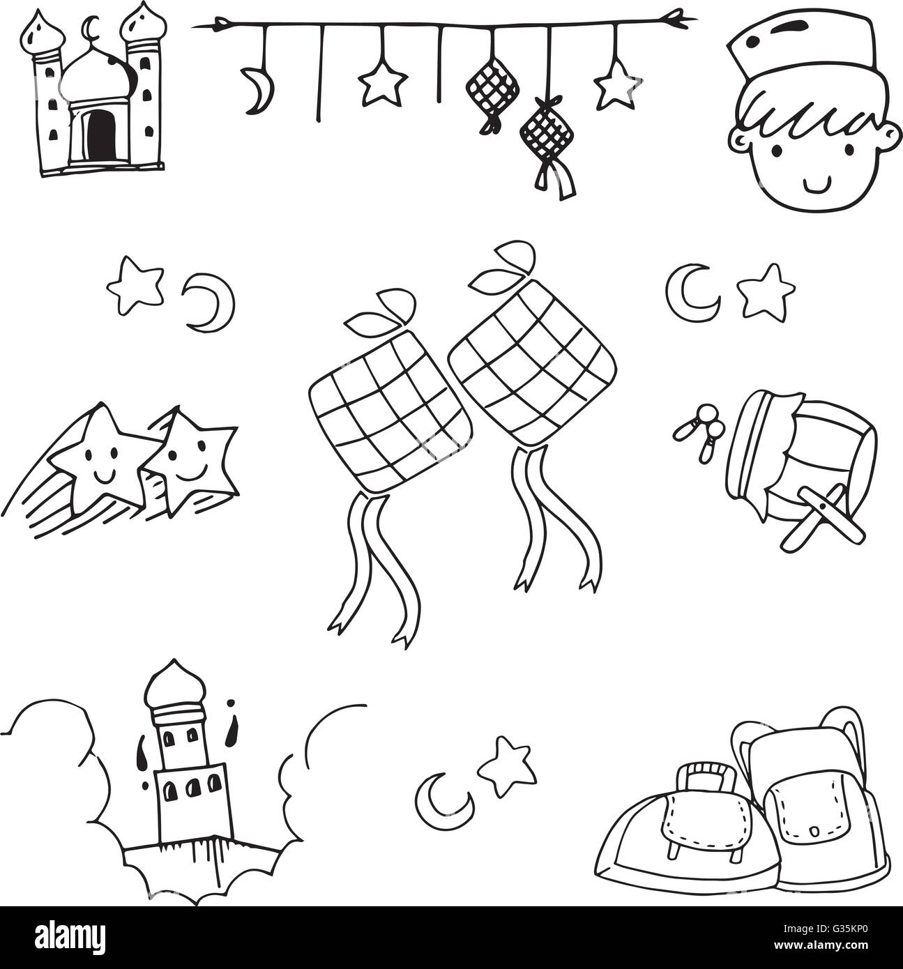 Set Eid Mubarak doodle vector art Stock Vector Image & Art - Alamy