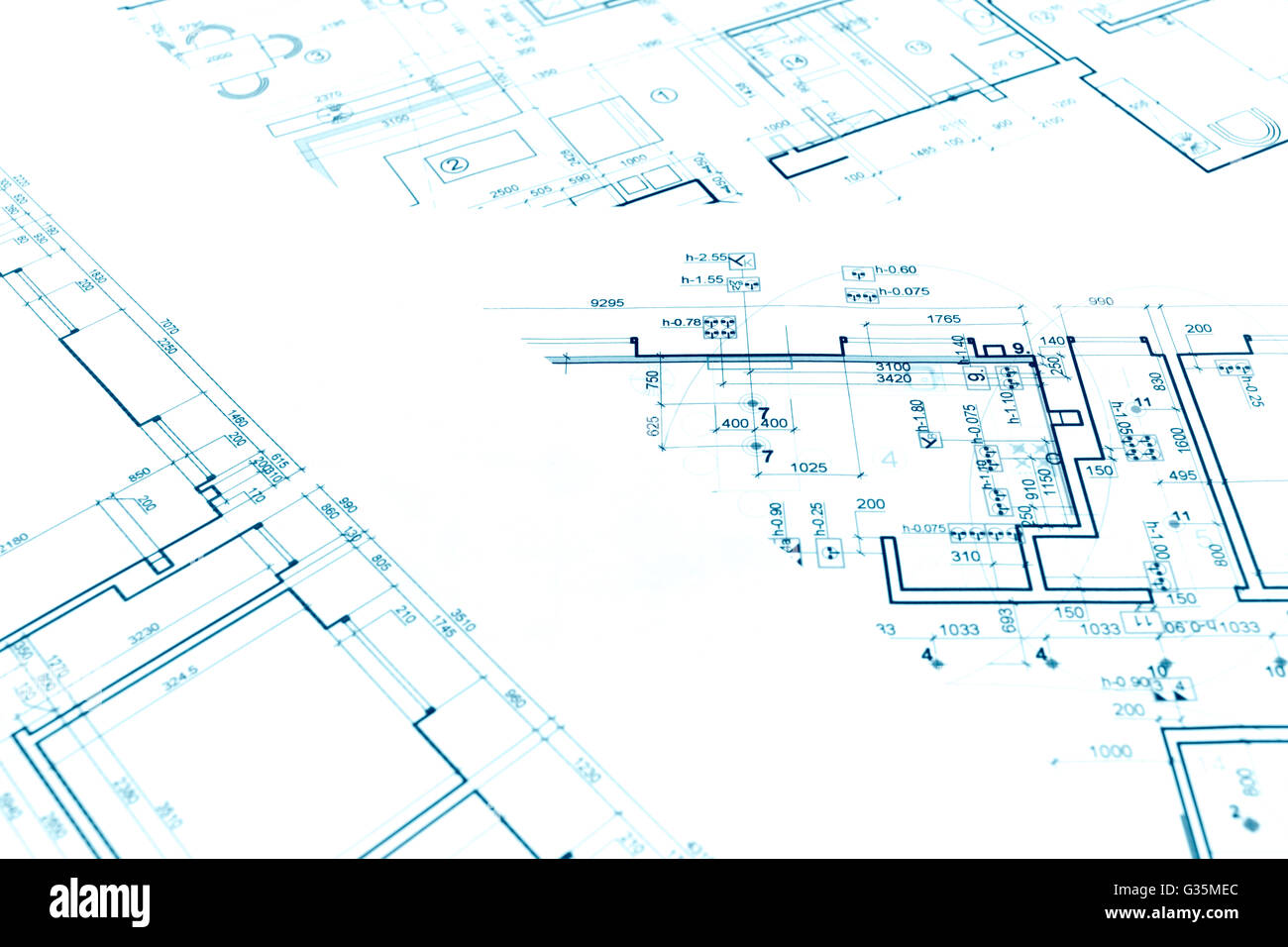 architectural background with technical drawings and construction plans ...