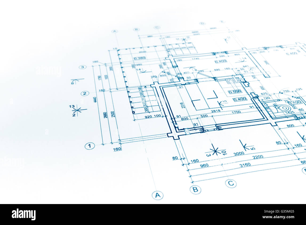 house plan blueprint, construction plan, part of architectural project ...