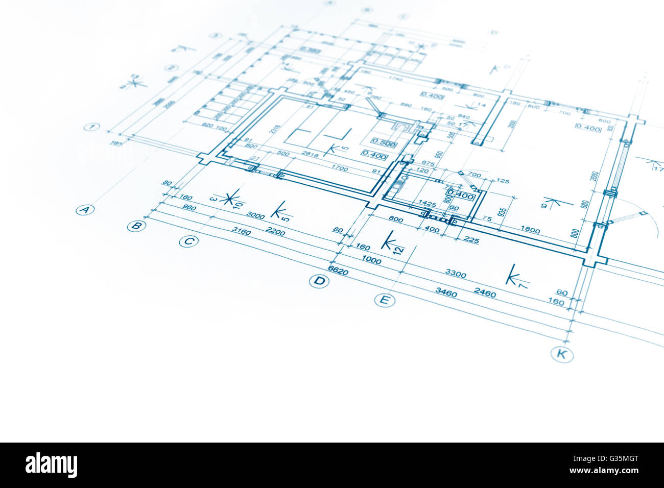 house plan blueprint, technical drawing, part of architectural project ...