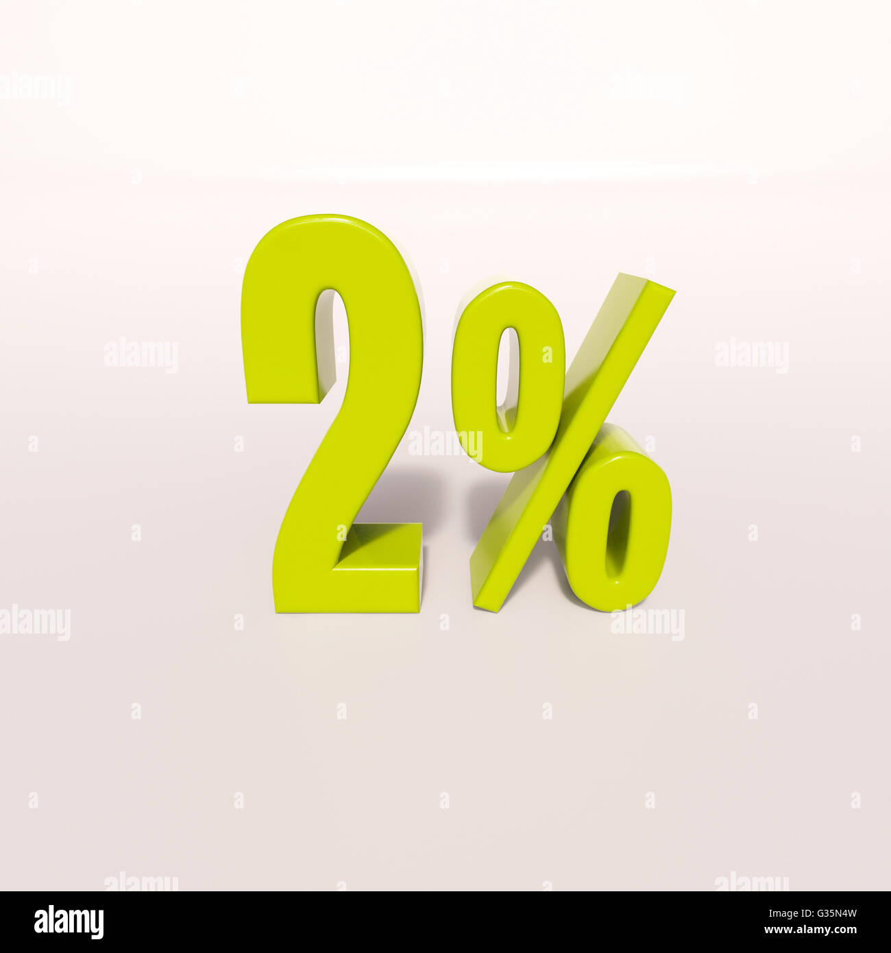 3d render: green 2 percent, percentage discount sign on white, 2 Stock ...