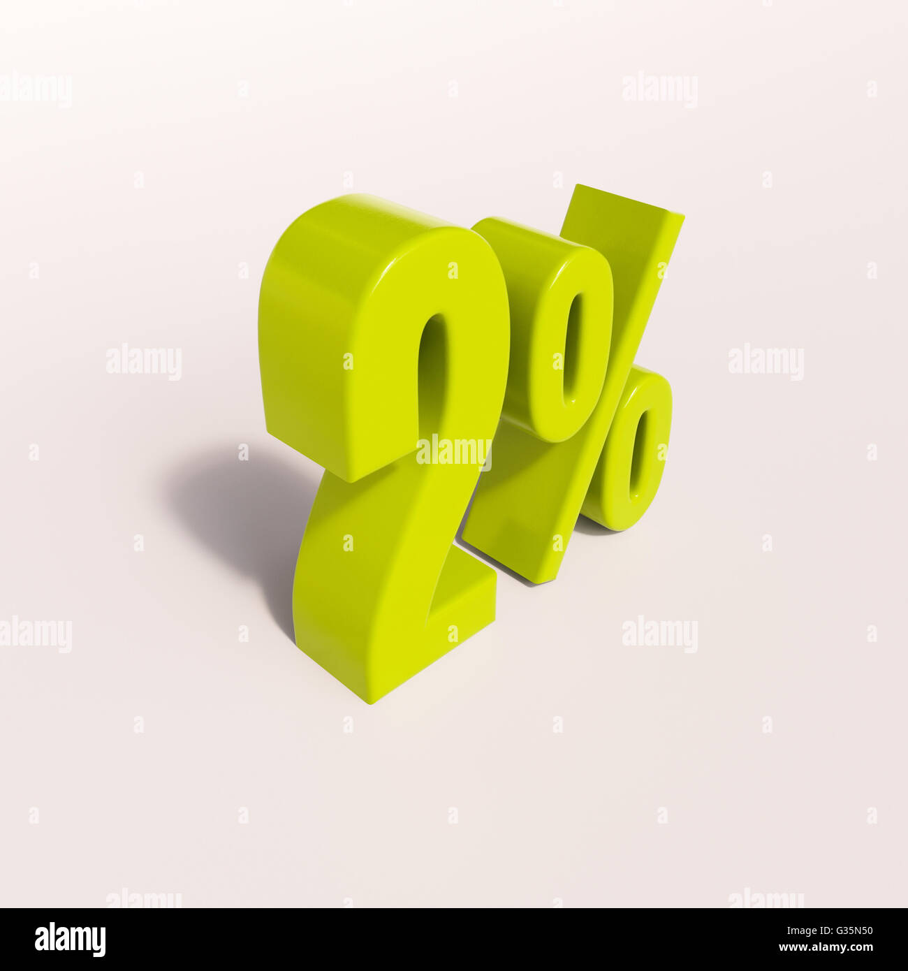 3d render: green 2 percent, percentage discount sign on white, 2 Stock ...