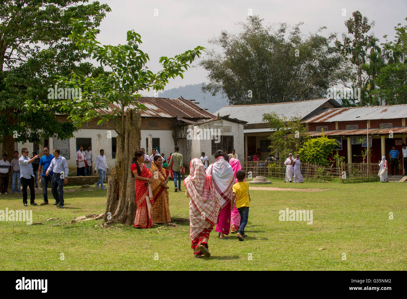 A wide angle view of Pan Bari Village in the Kaziranga National Park in ...