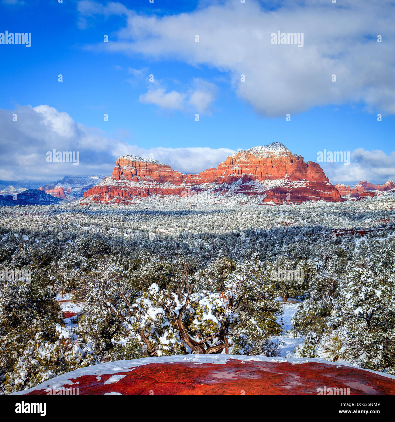 Scenic view of Red Rocks in Sedona, Arizona after snow storm Stock ...