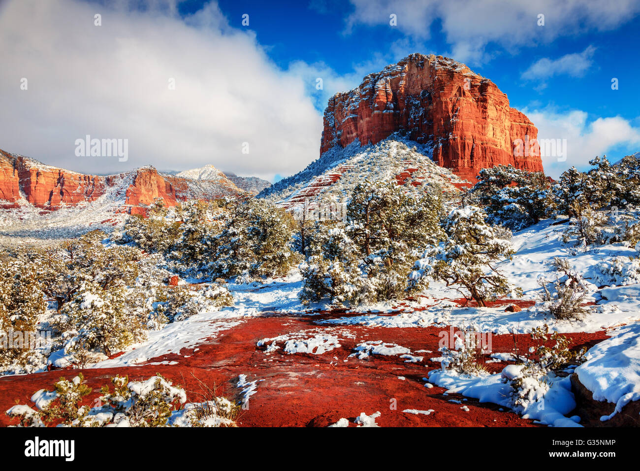 Courthouse Butte in Sedona, Arizona after heavy snow storm Stock Photo ...
