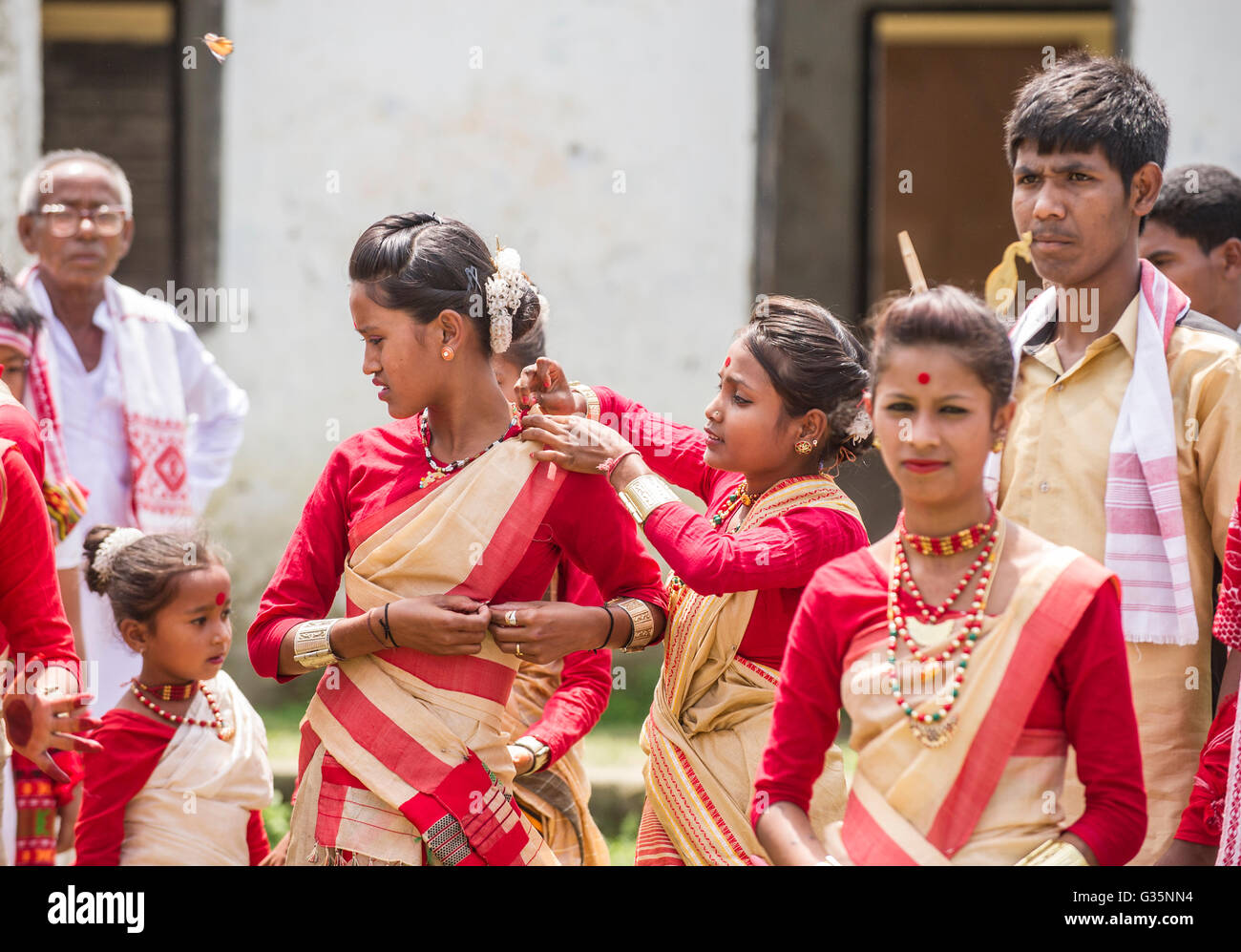 A wide angle view of Pan Bari Village in the Kaziranga National Park in ...