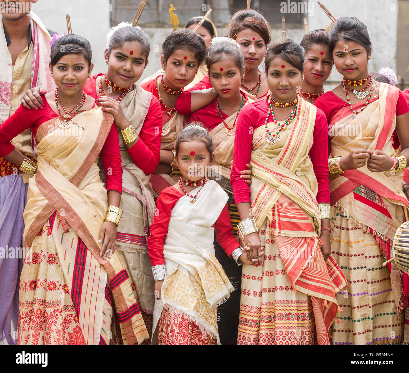 Females in traditional clothes at Pan Bari Village in the Kaziranga ...