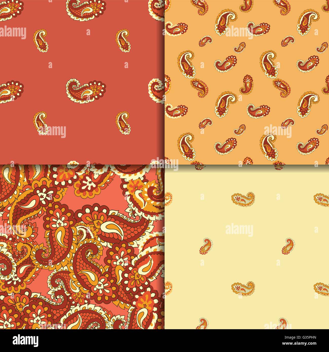 Vector illustration of seamless paisley pattern set Stock Vector Image ...