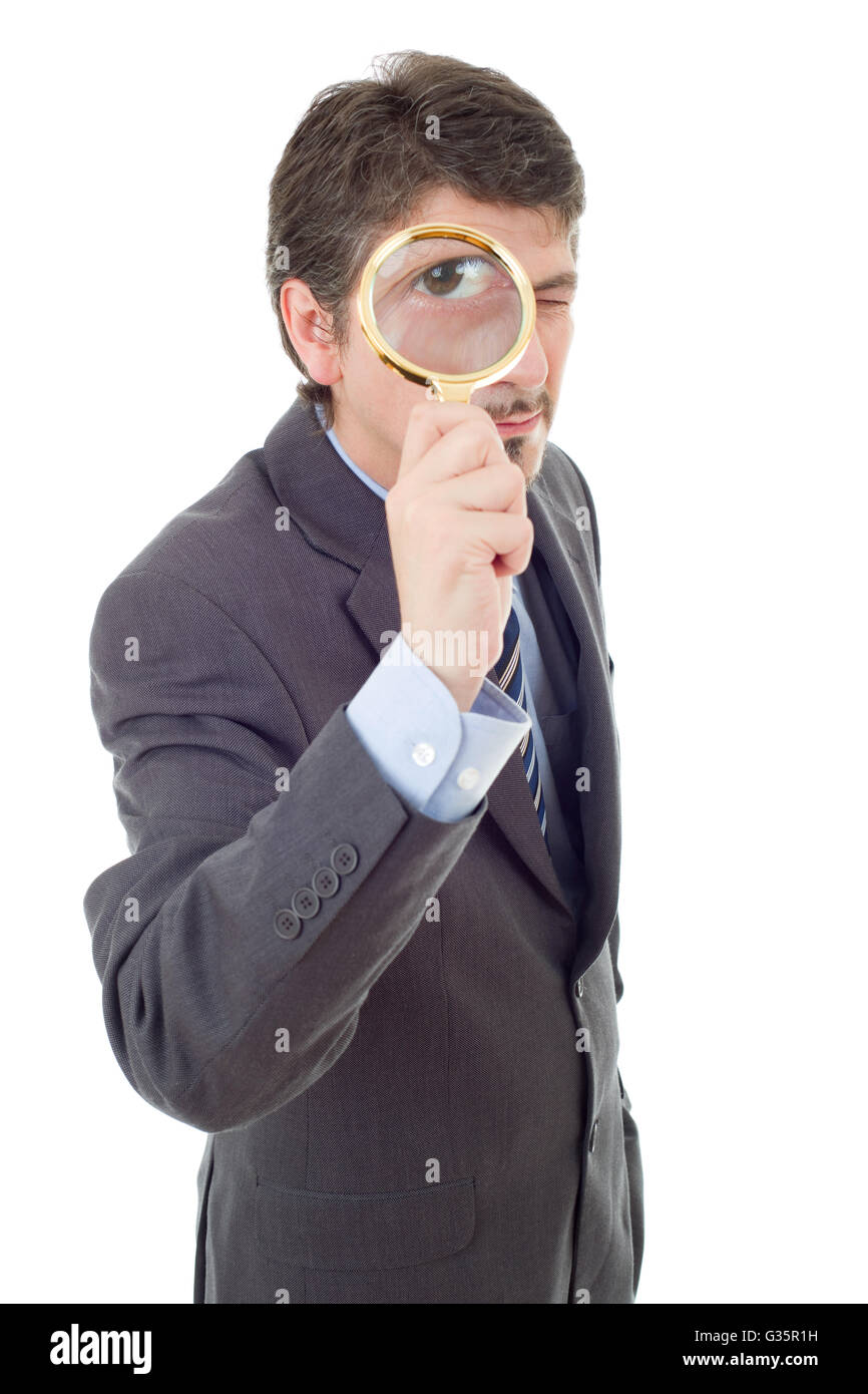 Young man with magnify glass hi-res stock photography and images - Alamy