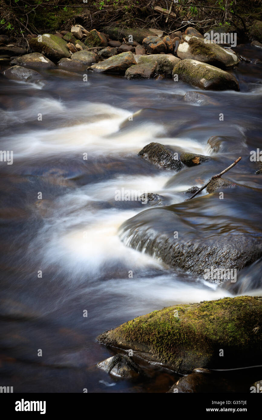 long exposure of water flowing over rocks in a stream Stock Photo - Alamy