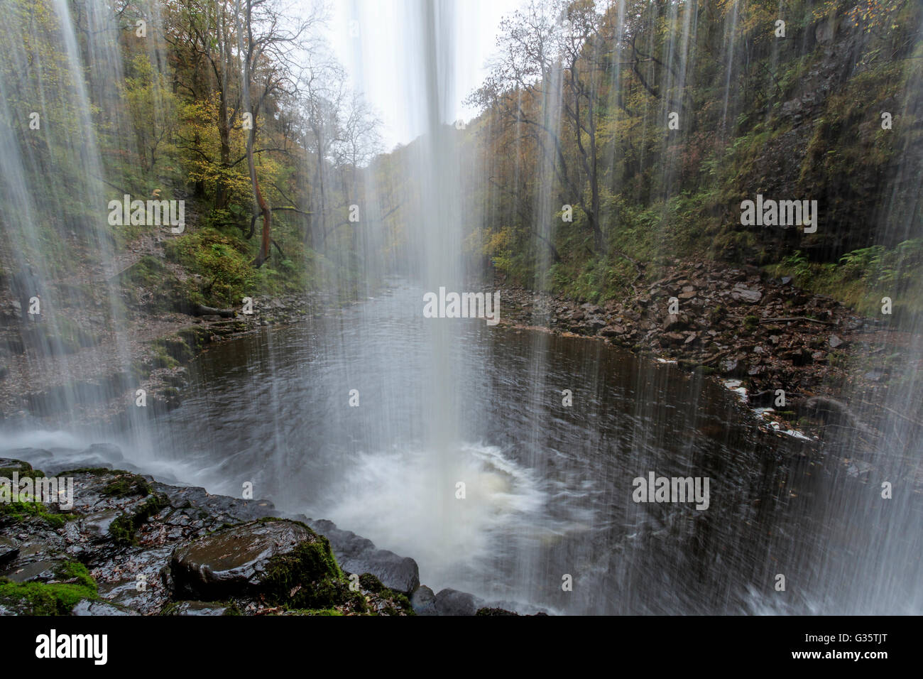 View from behind the waterfall Stock Photo - Alamy