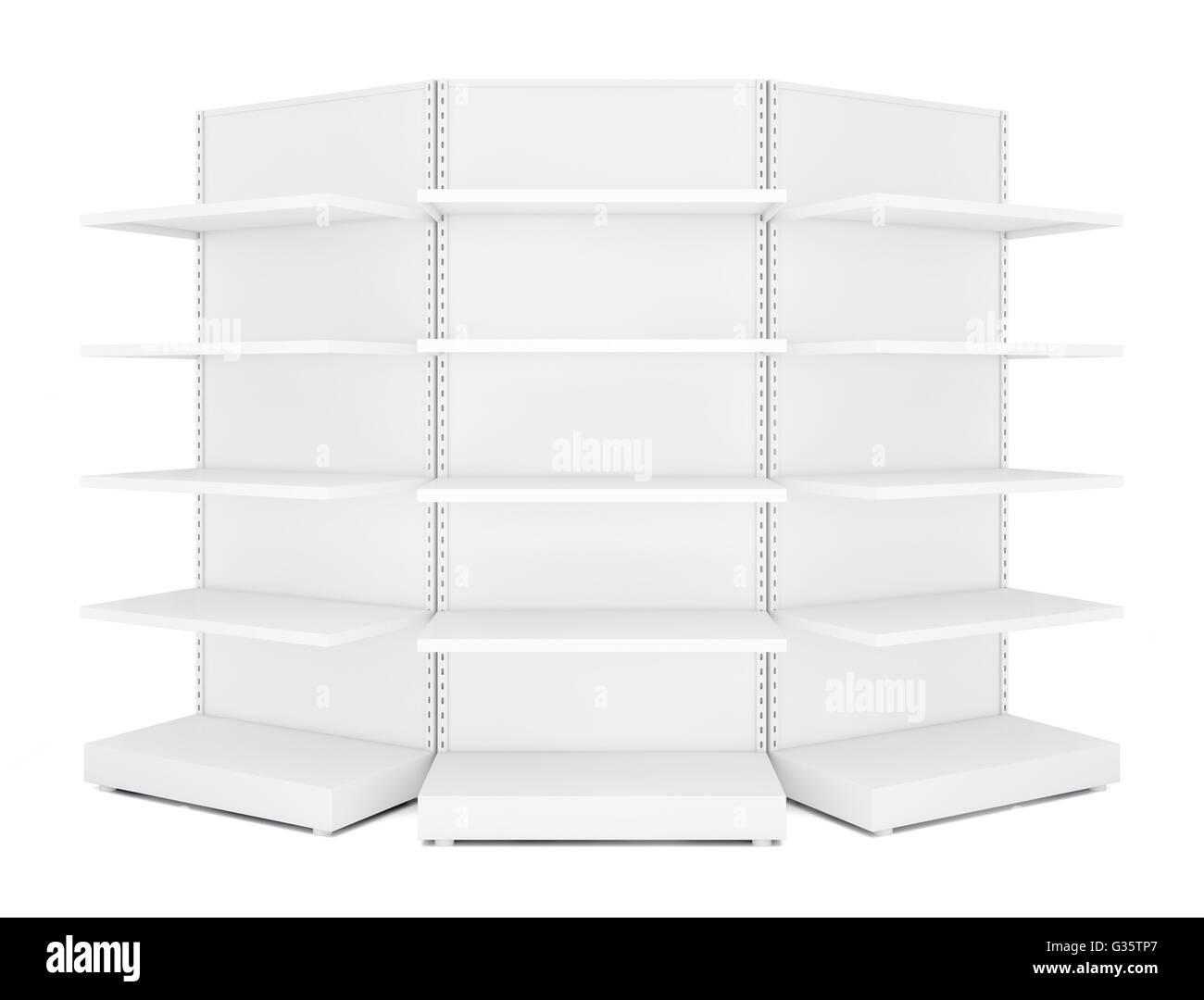 Three rounded blank empty retail shelves Stock Photo - Alamy