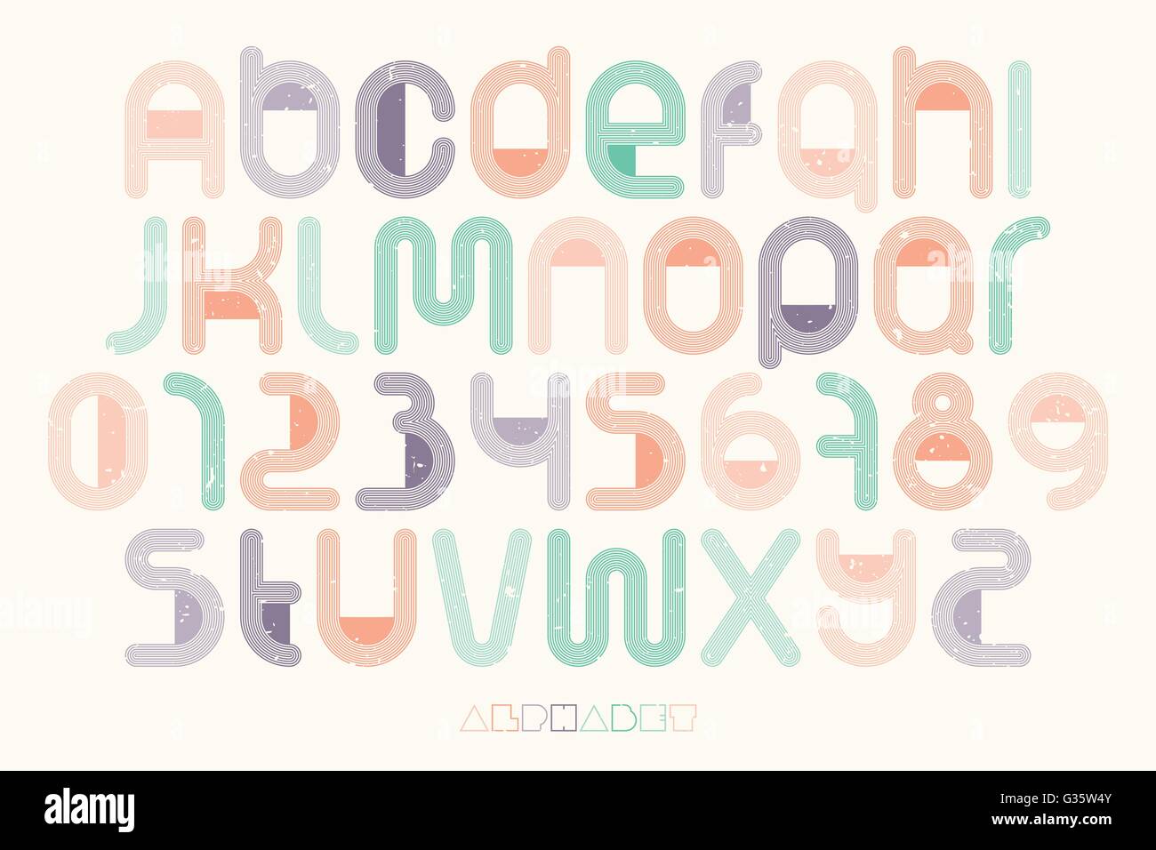 set of thin line style alphabet letters and numbers over paper texture ...
