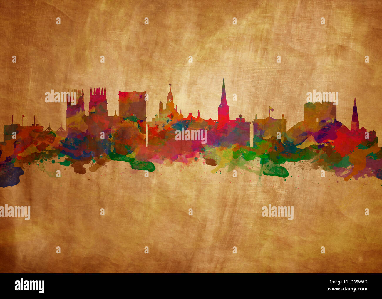 Watercolor art print of the Skyline of York England Stock Photo - Alamy