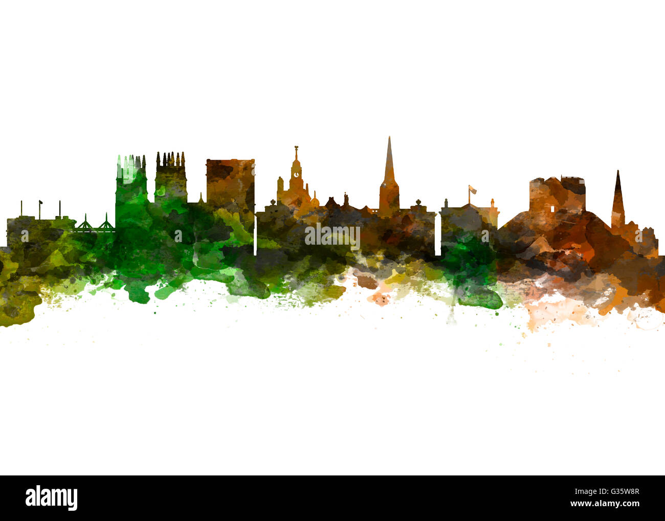 Watercolor art print of the Skyline of York England Stock Photo - Alamy