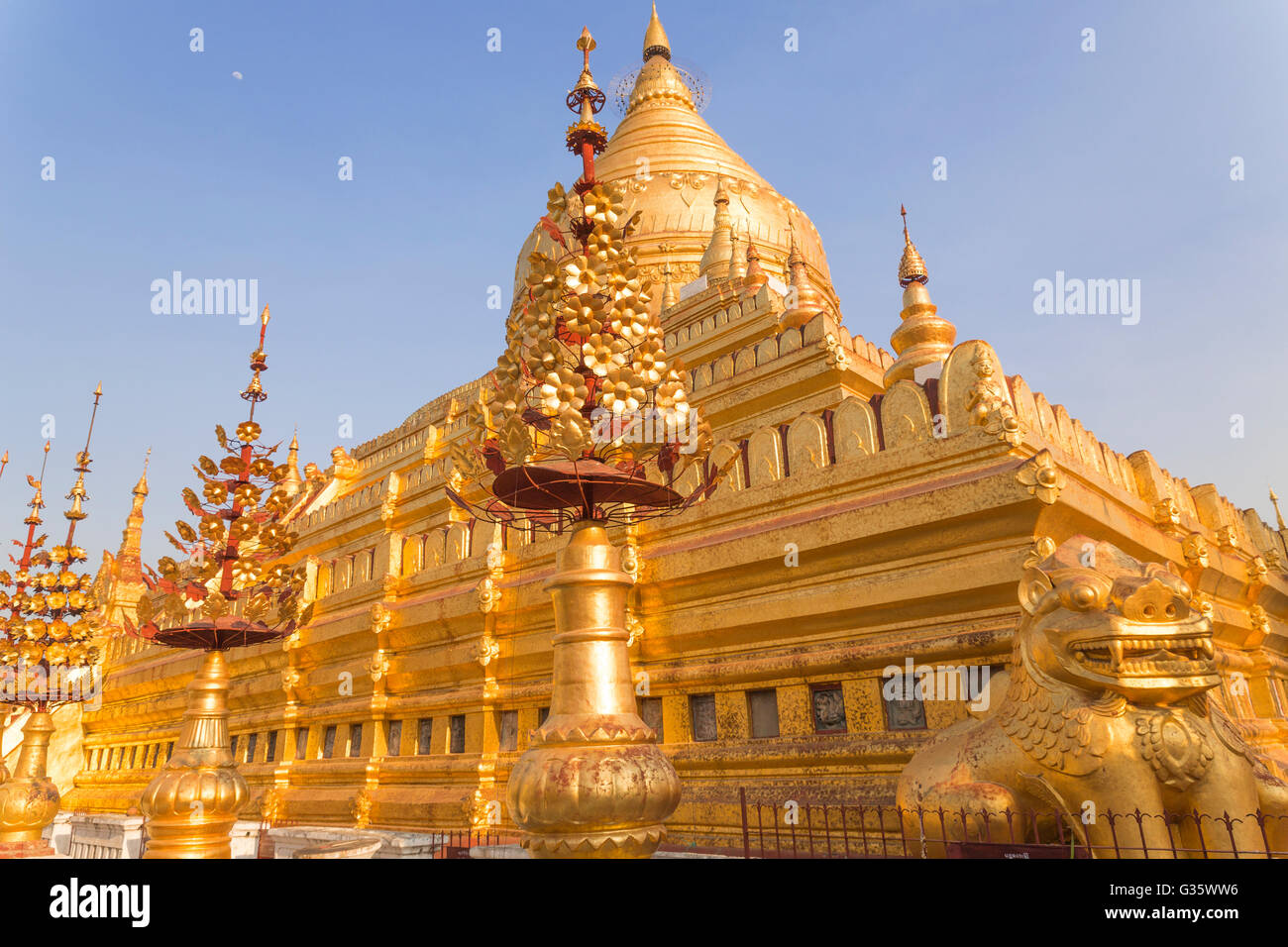Golden stupa structure shining in late afternoon sun, Pagodas, Old ...