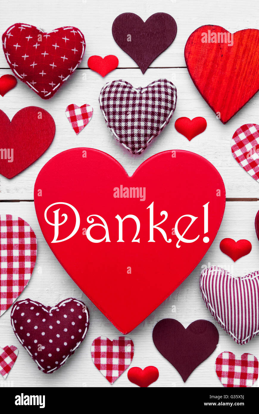 Vertical Card With Green Heart Texture, Danke Means Thank You Stock ...