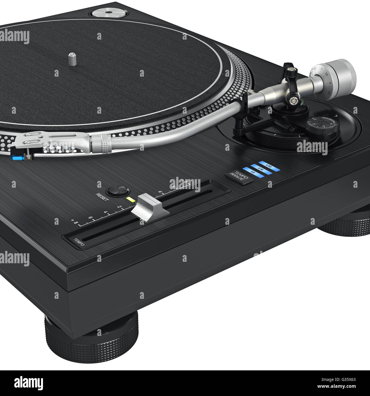 Turntable dj vinyl needle equipment, close view Stock Photo - Alamy