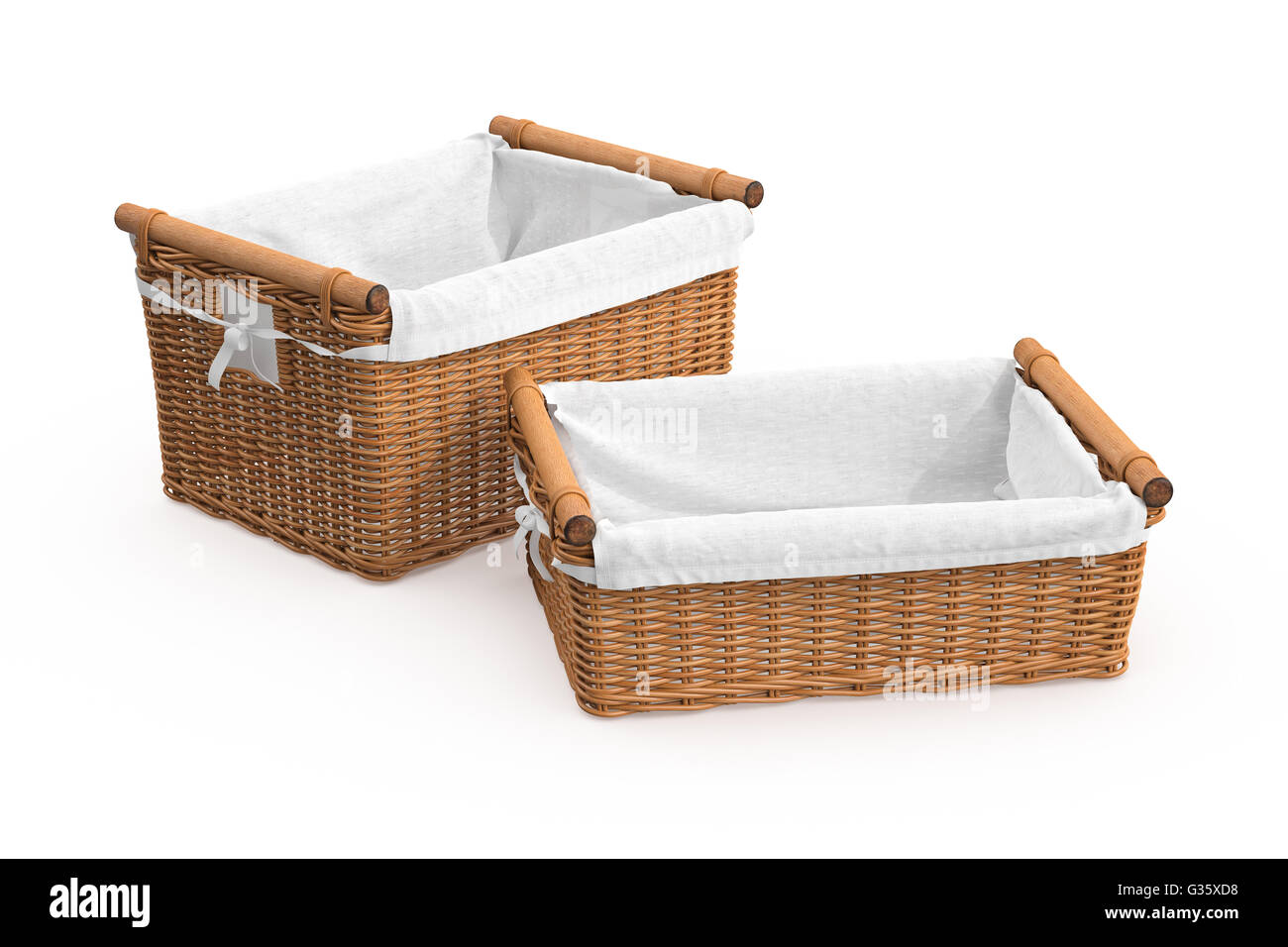 Empty wicker baskets with fabric Stock Photo - Alamy