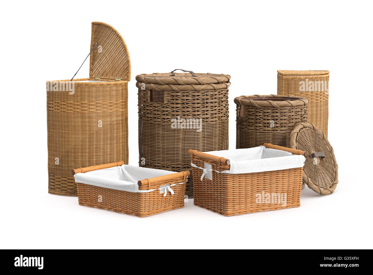Set empty wicker baskets Stock Photo - Alamy