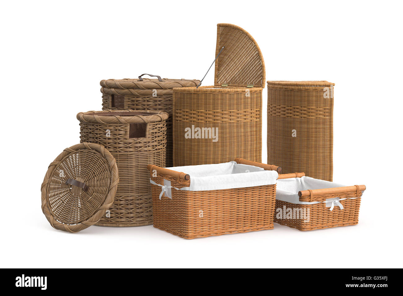Set empty wicker baskets Stock Photo - Alamy