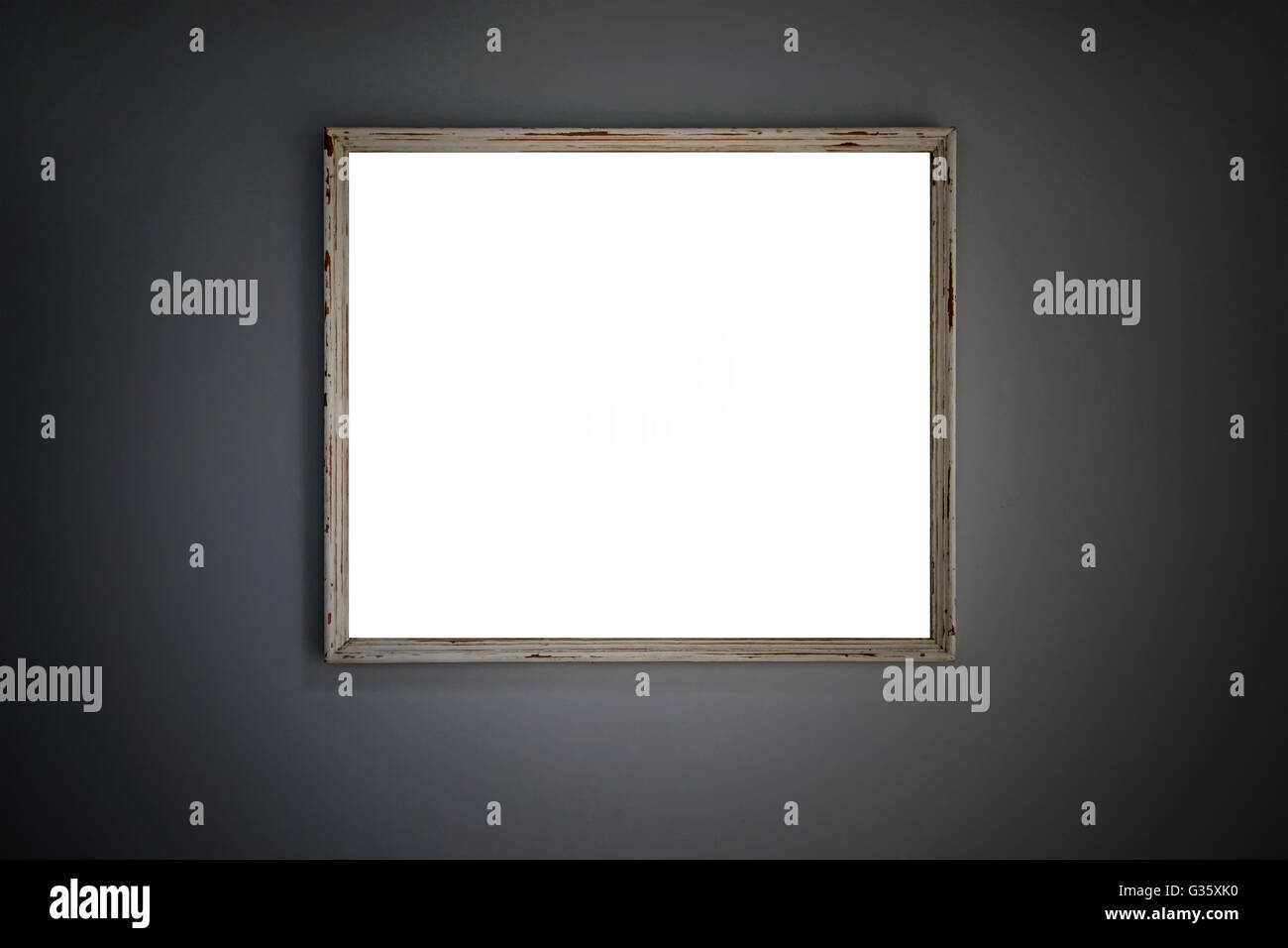 empty old wooden picture frames on the cement wall Stock Photo - Alamy