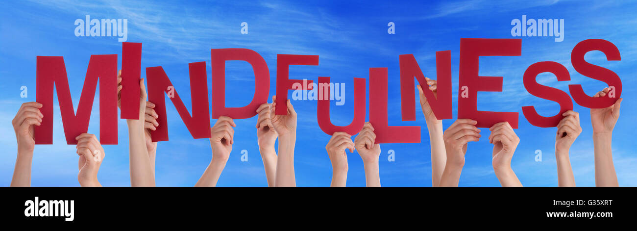 Many People Hands Holding Red Word Mindfulness Blue Sky Stock Photo - Alamy
