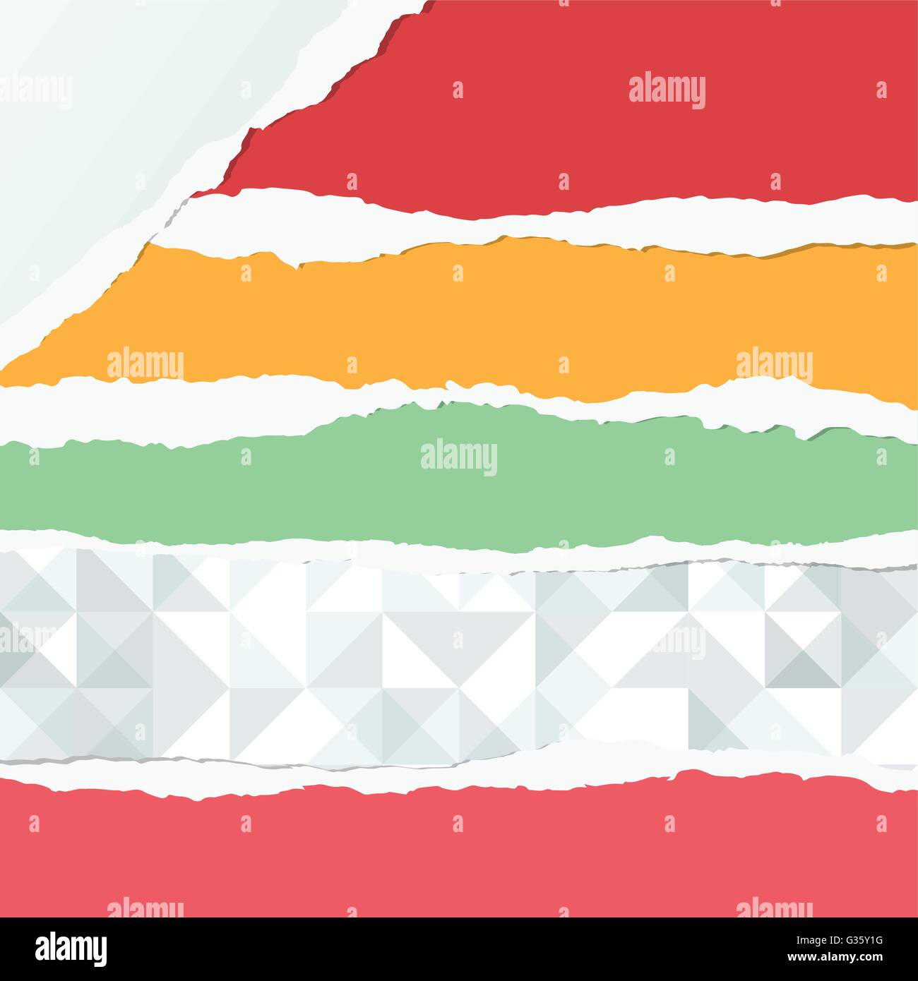 Pieces of ripped colorful blank paper sheets are stuck on gray ...