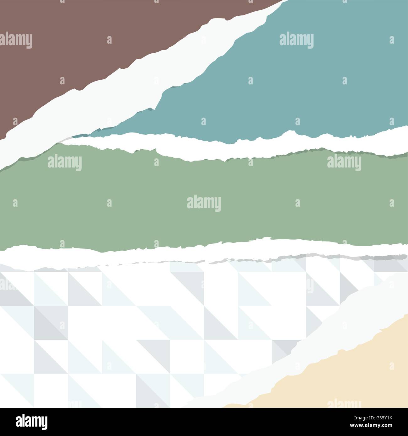 Pieces of ripped colorful blank paper sheets are stuck on gray ...