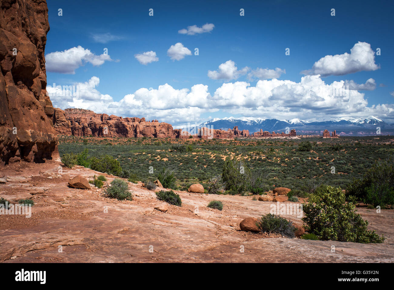 View of La Sal Mountains in Arches National Park, Moab, Utah, USA Stock ...