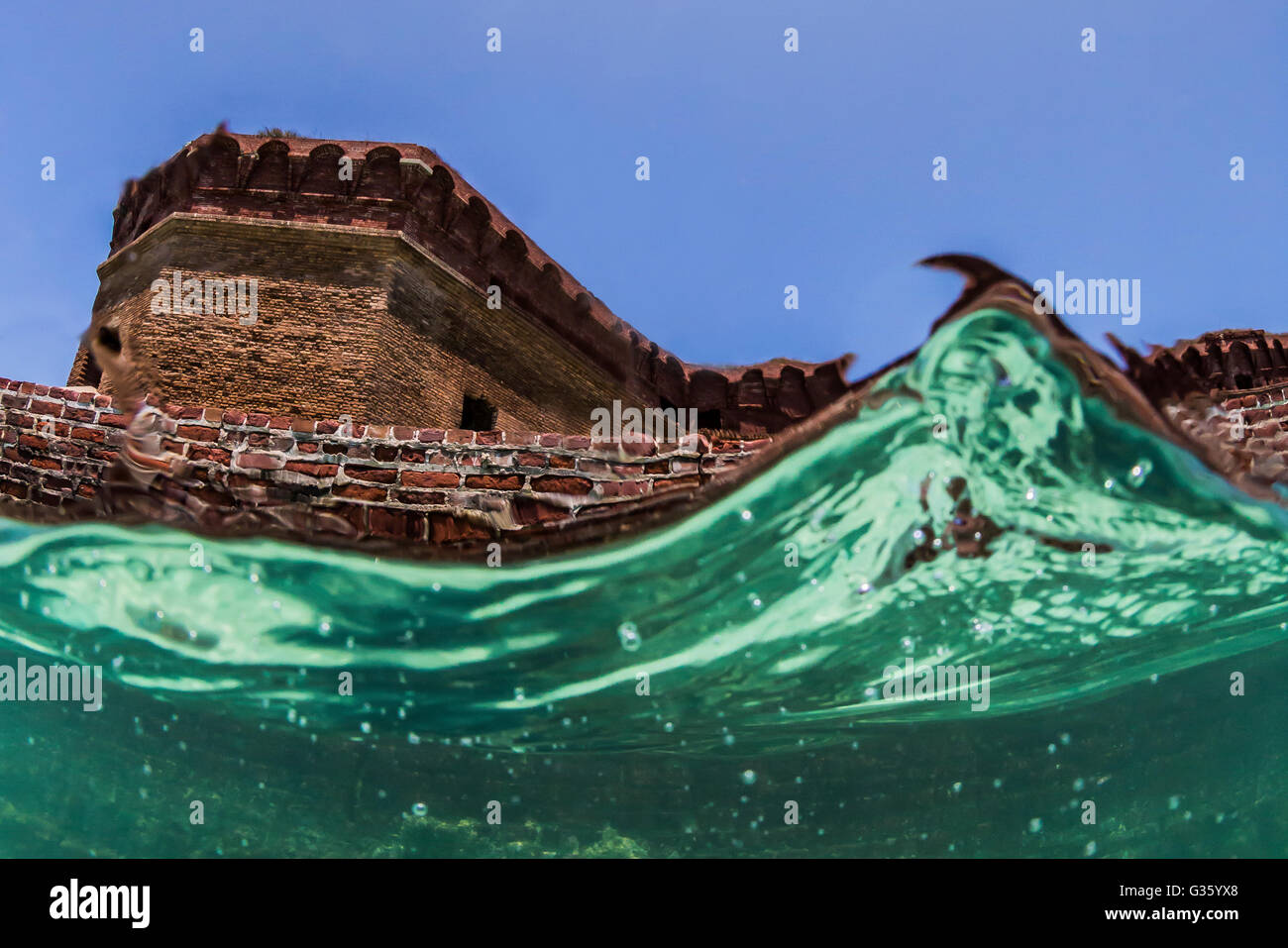 View of the moat wall and a bastion of Fort Jefferson, on Garden Key in ...